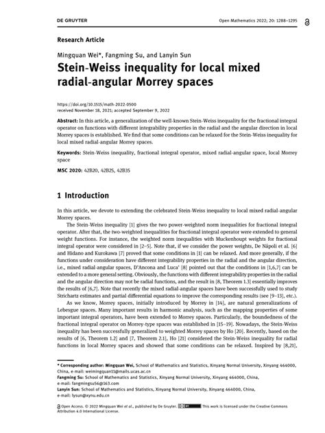 Pdf Stein Weiss Inequality For Local Mixed Radial Angular Morrey Spaces