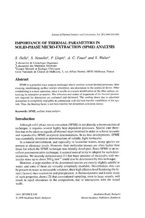 Pdf Importance Of Thermal Parameters In Solid Phase Micro Extraction