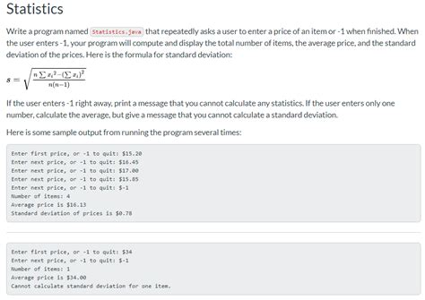 Solved Statistics Write A Program Named Statisticsjava That