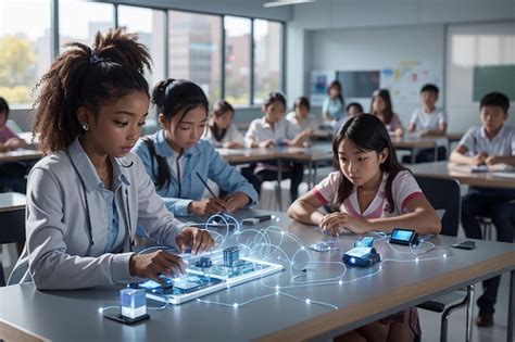 Premium Ai Image Iot And Education Smart Connections In The Futuristic Classroom