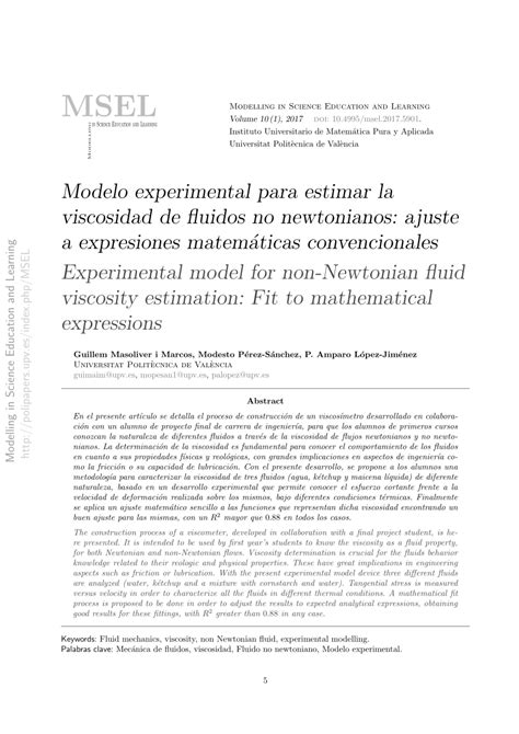 Pdf Experimental Model For Non Newtonian Fluid Viscosity Estimation
