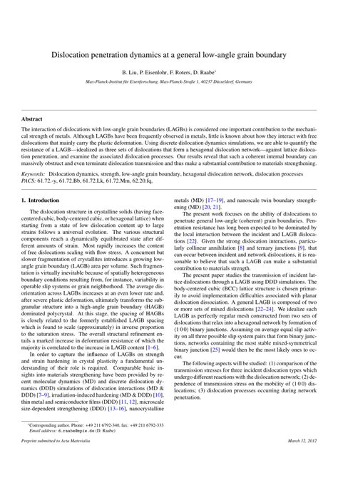 Pdf Simulation Of Dislocation Penetration Through A General Low Angle Grain Boundary