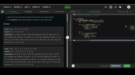 Modify The Array Geeksforgeeks Problem Of The Day Youtube