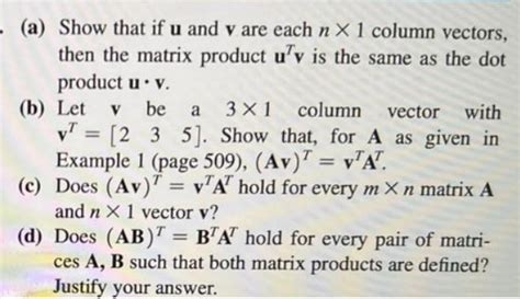 solved a ﻿show that if u ﻿and v ﻿are each n×1 ﻿column