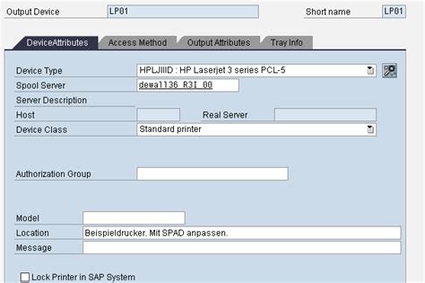 Defining Output Device Printer Spad