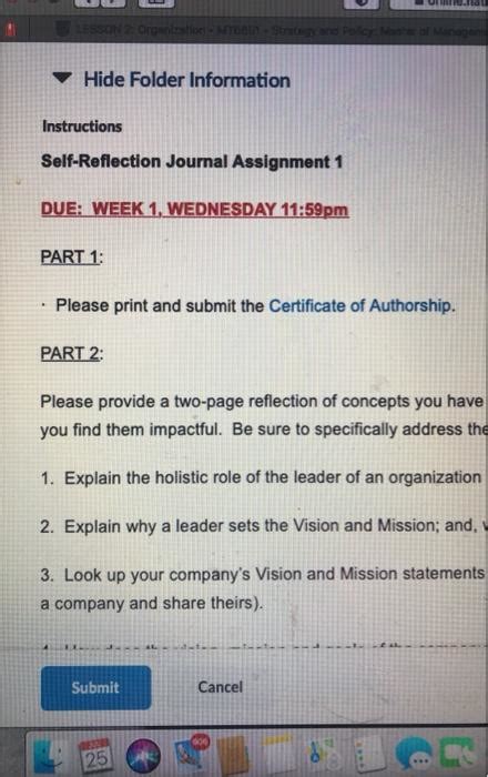 Hide Folder Information Instructions Self Reflection Chegg
