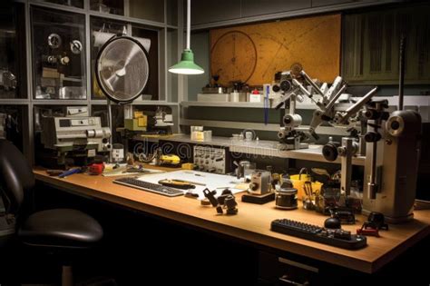 Quality Control Station With Measurement Tools Stock Illustration