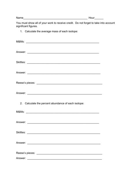 Candy Isotopes Atomic Mass Worksheet
