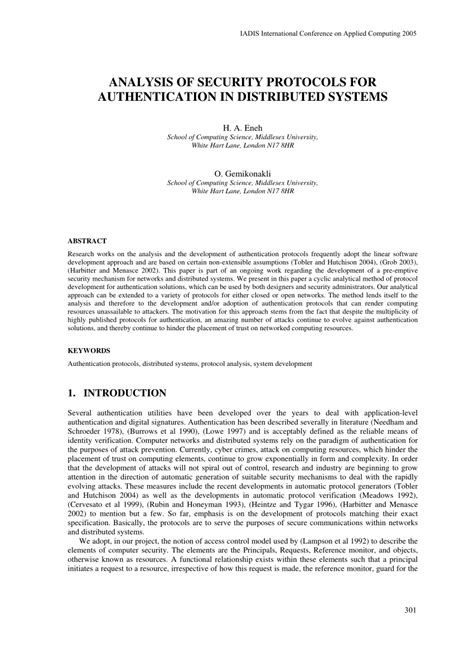 Pdf Analysis Of Security Protocols For Authentication In Distributed