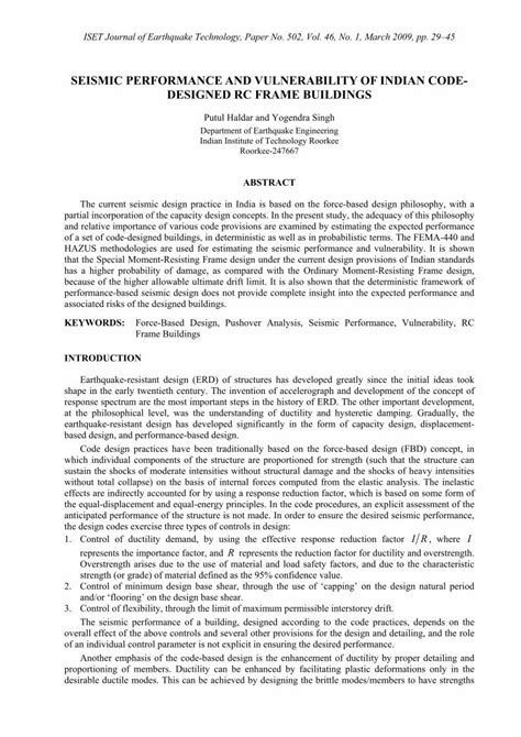 Pdf Seismic Performance And Vulnerability Of Indian ~vinaykgiset502pdf