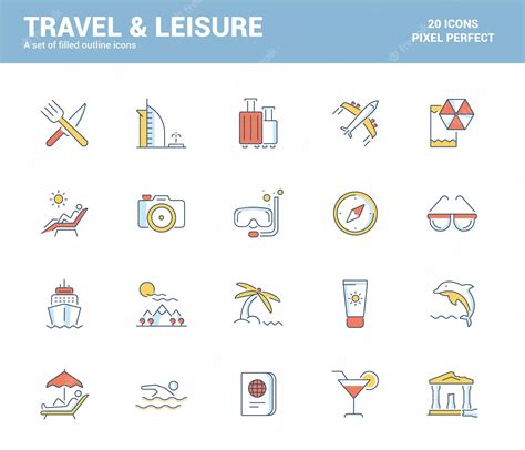 Premium Vector Flat Line Filled Icons Designtravel And Leisure