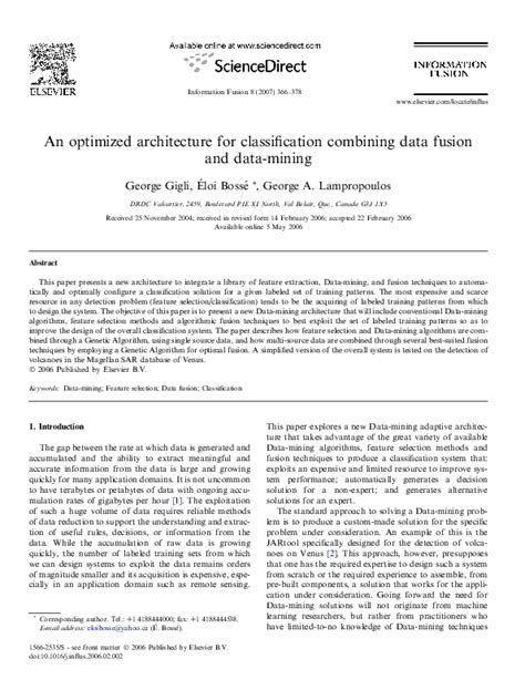 Pdf An Optimized Architecture For Classification Combining Data