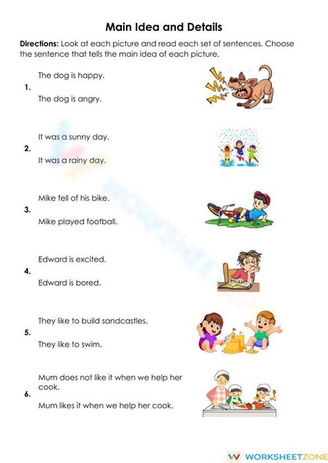 Kindergarten Main Idea Worksheets