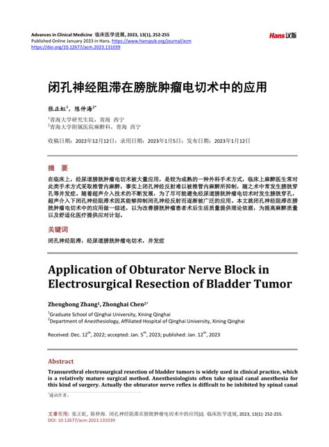 Pdf Application Of Obturator Nerve Block In Electrosurgical Resection Of Bladder Tumor