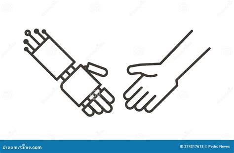 human and robot hands together as one handshake vector icon