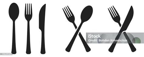 포크 나이프 숟가락 기호 단면한 스타일로 설정된 수저 기호 벡터 일러스트 레이 션 개체 그룹에 대한 스톡 벡터 아트 및 기타 이미지 개체 그룹 건강에 좋지 않은 음식