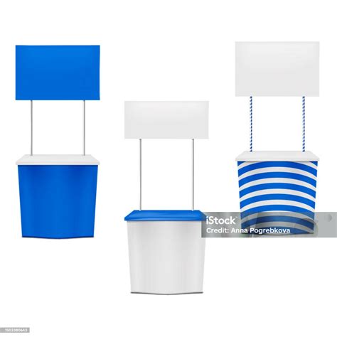 흰색 배경 벡터 모형에 격리된 빈 판촉 테이블 카운터 광고 스탠드 현실적인 모형 세트입니다 디자인용 템플릿 3차원 형태에 대한 스톡 벡터 아트 및 기타 이미지 Istock