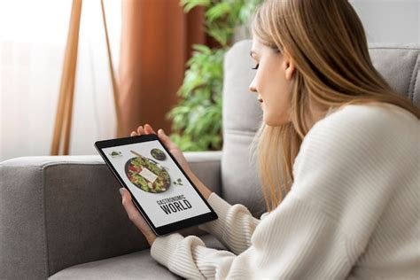 Free Photo Medium Shot Woman Reading Digital Magazine