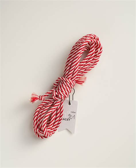 Red Striped White String Ribbon N°901 Xs Impression Originale