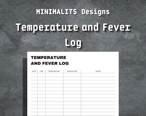 Temperature And Fever Log Fever Tracker Fever Chart Etsy