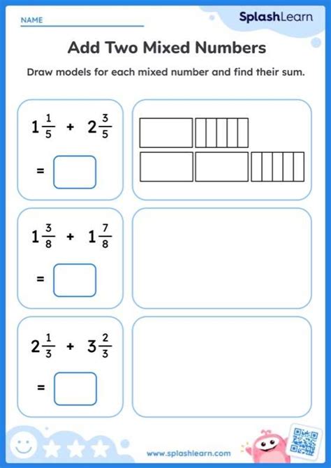 Add Two Mixed Numbers Using Visual Models — Printable Math Worksheet