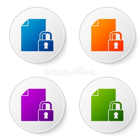 Color Document And Lock Icon Isolated On White Background File Format And Padlock Stock Vector