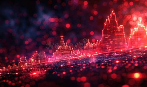 Futuristic Data Visualization With Glowing Red Graphs And Bokeh Effect