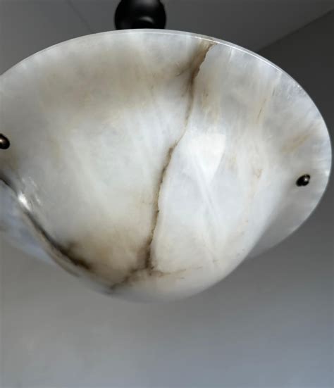 Good Size And Timeless Art Deco White Translucent Alabaster And Black