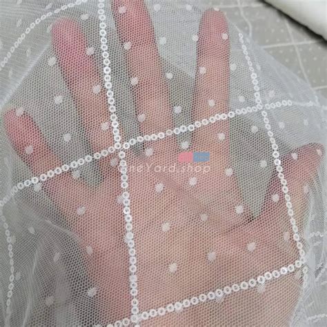 Dotted Mesh With Sequins Rhombus Grid Pattern Fabric OneYard