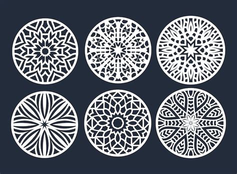레이저 컷 만다라 라운드 레이스 냅킨 꽃 장식 원형 실루엣 프리미엄 벡터