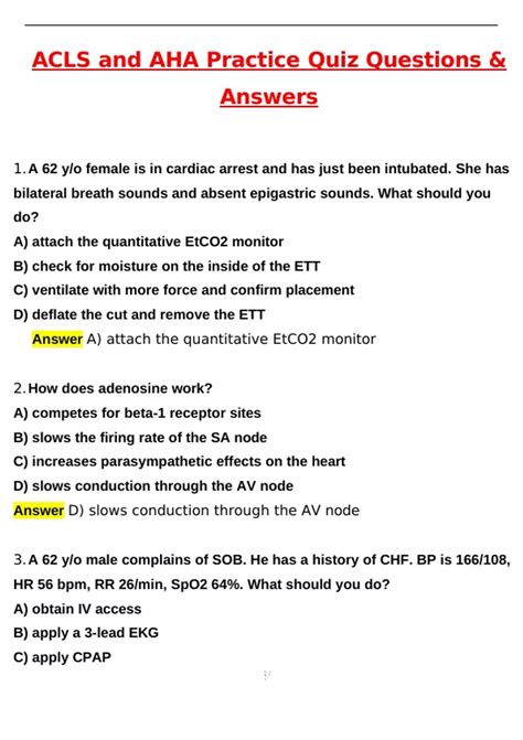 Acls And Aha Practice Quiz Exam Latest 2025 2026 Update Questions