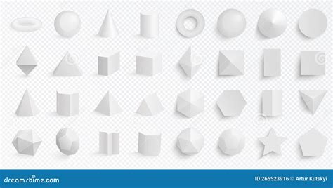 Realistic 3d Basic Shapes Sphere Shape With Shadow Cube Geometry And Prism Model In