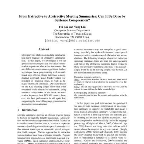 From Extractive To Abstractive Meeting Summaries Can It Be Done By Sentence Compression Acl