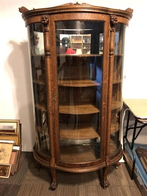 Antique Oak Curio Cabinets With Curved Glass Cabinets Matttroy