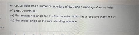 Solved An Optical Fiber Has A Numerical Aperture Of 020