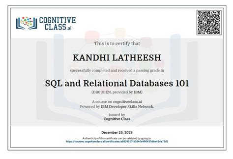 Sql Database Relationaldatabases Cognitiveclass Ibm Learning Data Latheesh Kandhi