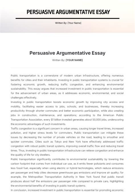 Free Persuasive Argumentative Essay Template To Edit Online