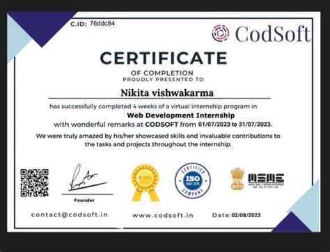 nikita vishwakarma on linkedin codsoft codsoftinternship cip webdevelopment intership