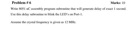 Solved Problem 6 Marks 10 Write 8051 Uc Assembly Program