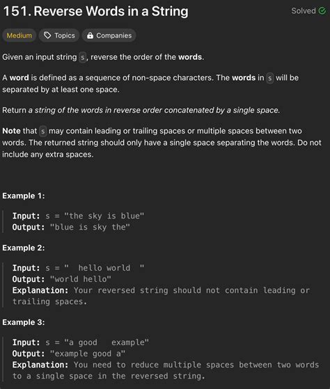Lc 151 Reverse Words In A String By Kein Li Medium