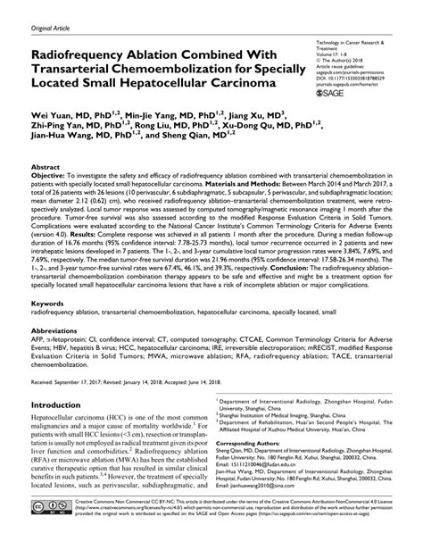 Pdf Radiofrequency Ablation Combined With Transarterial Chemoembolization For Specially