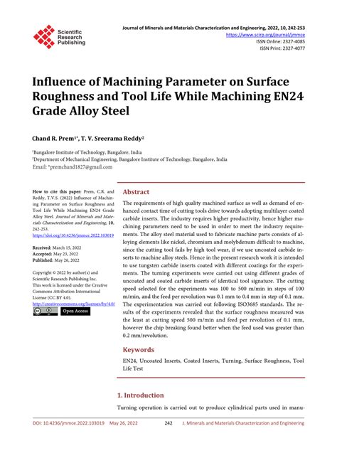 Pdf Influence Of Machining Parameter On Surface Roughness And Tool