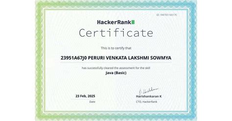 Im Thrilled To Share That I Have Successfully Earned My Java Certification From Hackerrank