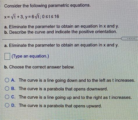 solved consider the following parametric equations x v1