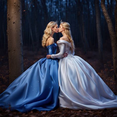 2 Beautiful Princesses Kissing Satin Ballgowns W By 47strike On