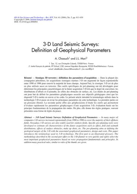 3 D Land Seismic Surveys Definition Of Geophysical Parameter Pdf