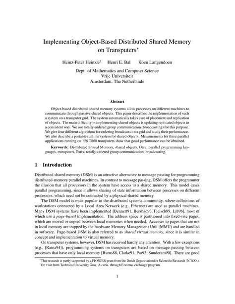 Pdf Implementing Object Based Distributed Shared Memory On Transputers