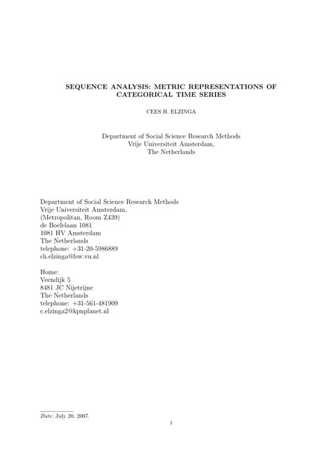 Pdf Sequence Analysis Metric Representations Of Categorical Time Series