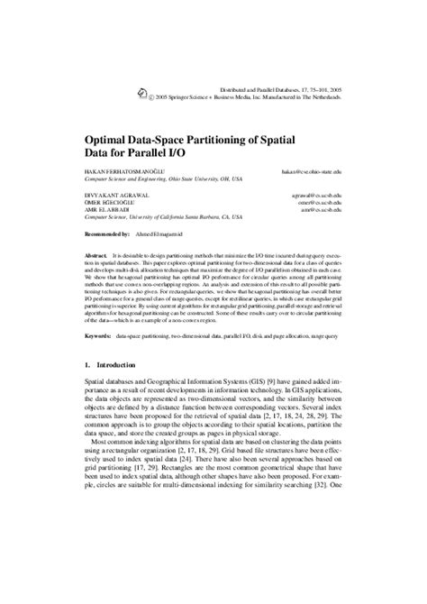pdf optimal data space partitioning of spatial data for parallel i o