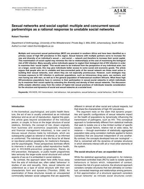 Pdf Sexual Networks And Social Capital Multiple And Concurrent